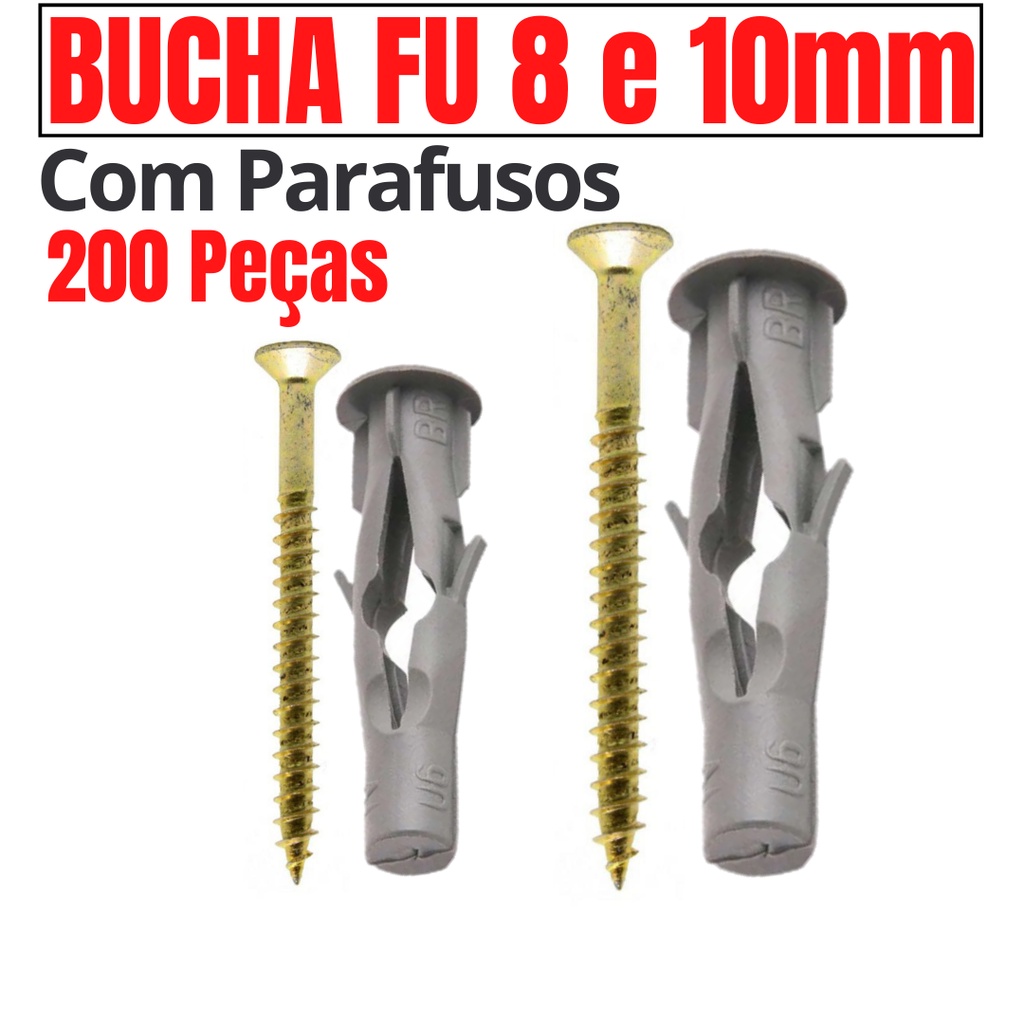 Buchas FU 8mm e 10mm com Parafusos Kit Bucha Tijolo Baiano Bloco Oco ...