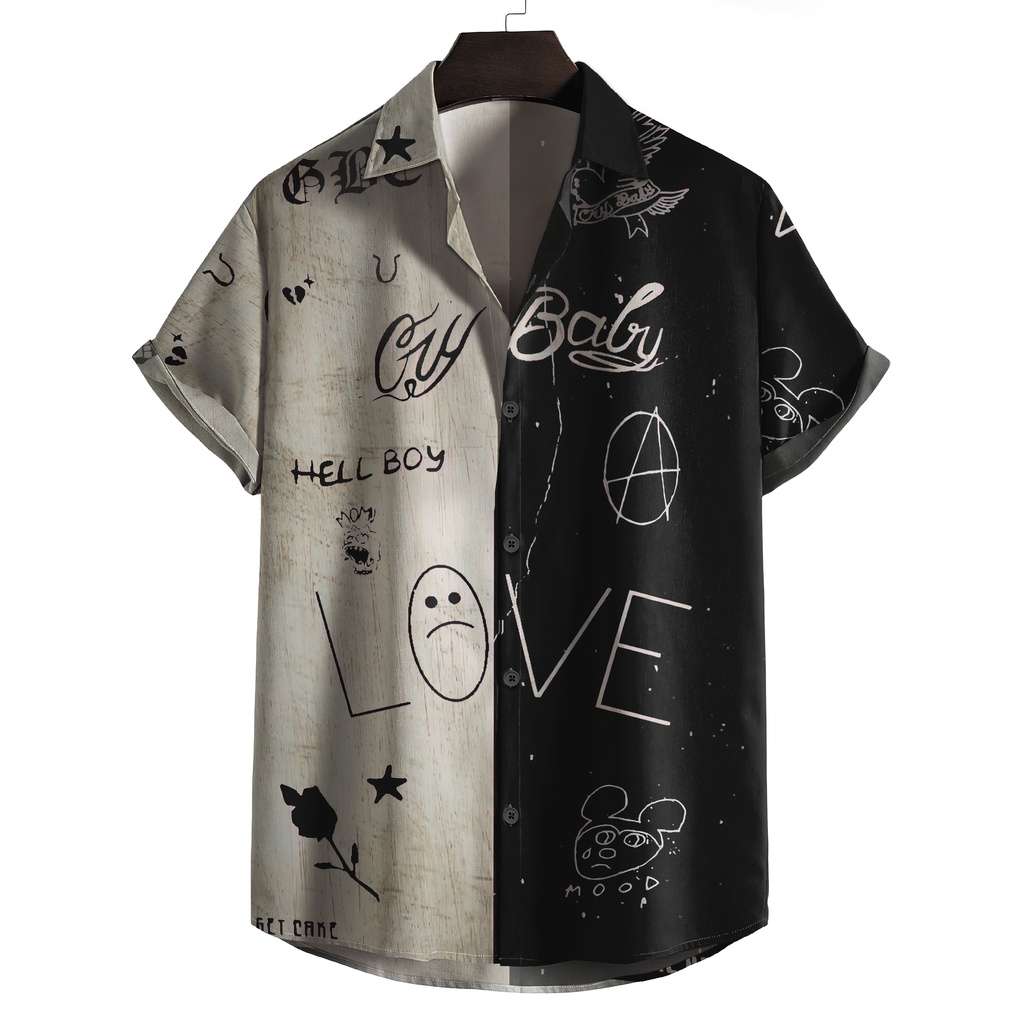 Camisa de botão Cry baby preto e branco | Shopee Brasil