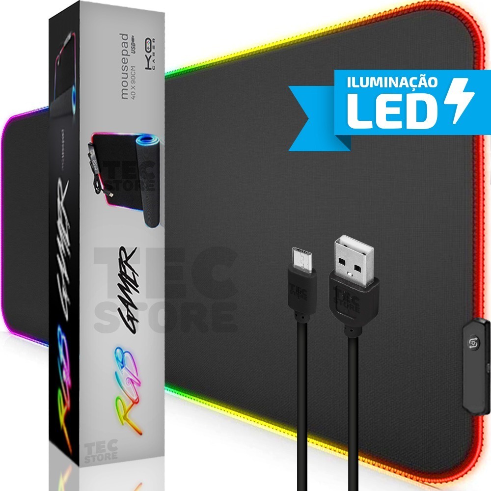 Mouse Pad Luz Led Rgb Iluminado Gamer Grande 90x40 Speed Usb - Desconto ...