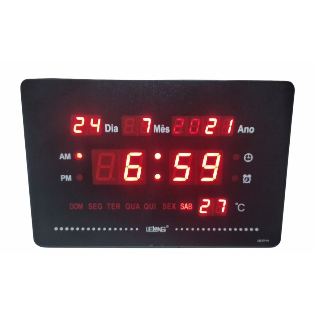 Relógio De Mesa E Parede Com Calendário Temp Am/pm Alarme | Shopee Brasil