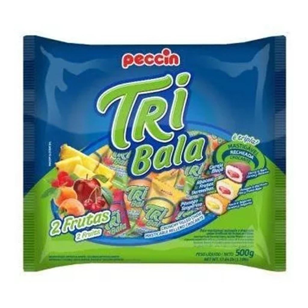 Bala Recheada Tri Bala Sabor Frutas 500gr - Peccin | Shopee Brasil