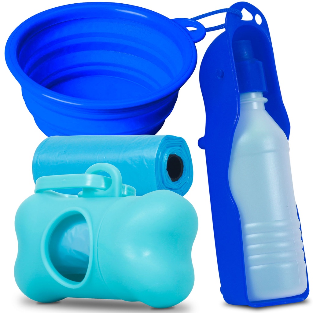 Kit Passeio Cata Caca Pet com Garrafinha Bebedouro Comedouro Silicone ...