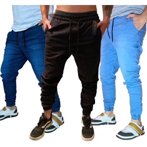 Kit 2 Calças Jeans Camuflada Masculina Jogger C Punho Lycra