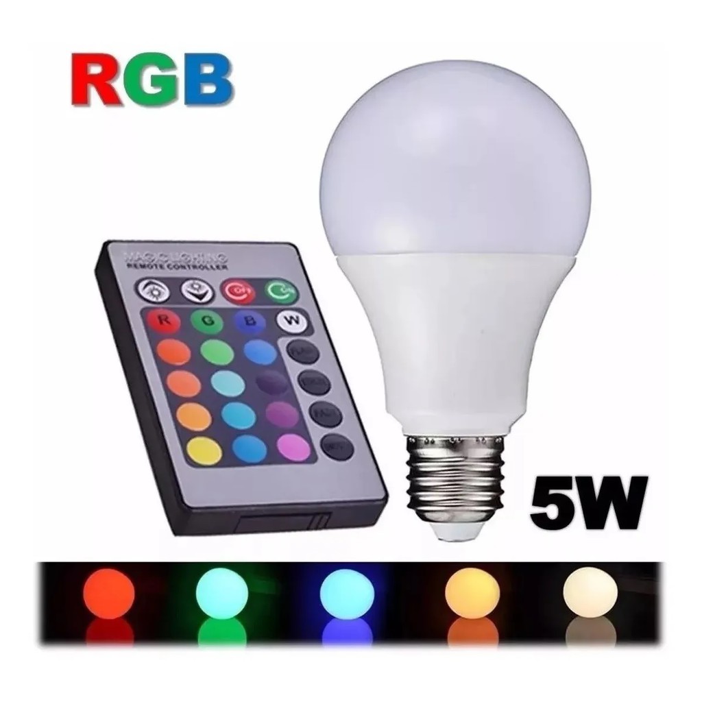 Lâmpada Bulbo Led Rgb 5w Luz Colorida 16 Cores Bivolt Com Controle ...