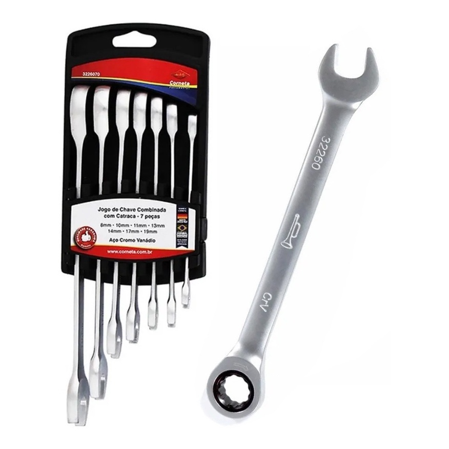 Jogo Chave Combinada Catraca 8 A 19mm Corneta 7pçs | Shopee Brasil