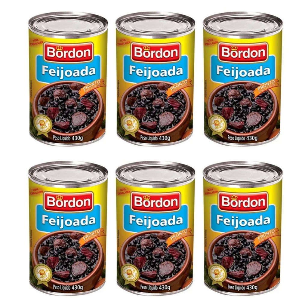 Feijoada Pronta Bordon Lata 430g - Kit 06 Latas | Shopee Brasil