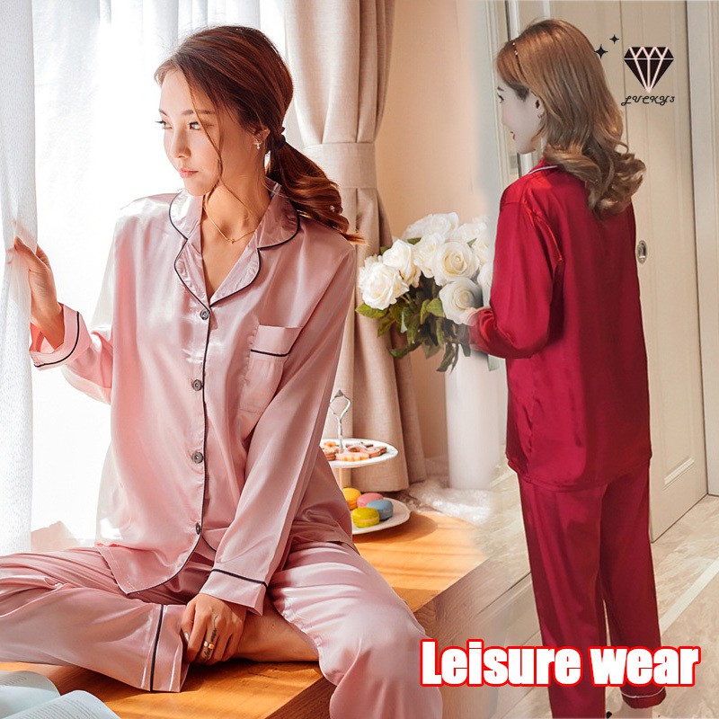 Conjunto De Pijama Feminino De Seda Com Mangas Compridas Roupa De