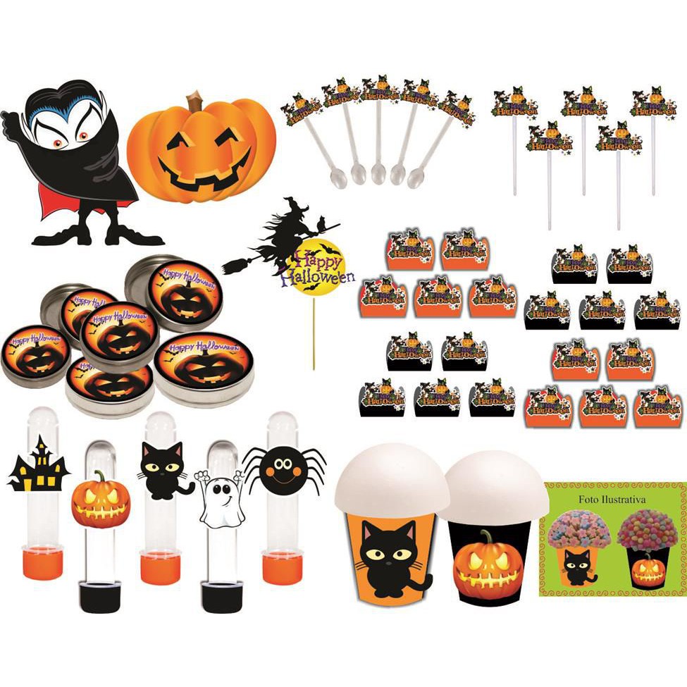 Kit Festa Halloween (preto E Laranja) 265 Peças (30 pessoas) | Shopee ...