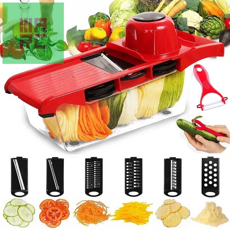 Mandoline Profissional Cozinha Slicer Aço Inox 6 Em 1 Fatiador Cortador ...