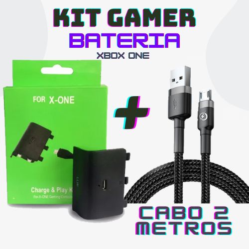 Kit Bateria Xbox One com Cabo V8 Micro Usb 2 metros resistente | Shopee ...