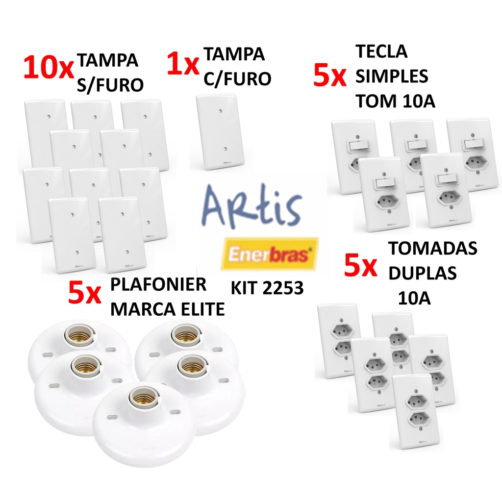 Kit 2253 - Tomadas E Teclas - Linha Artis Enerbras - Pronta Para ...