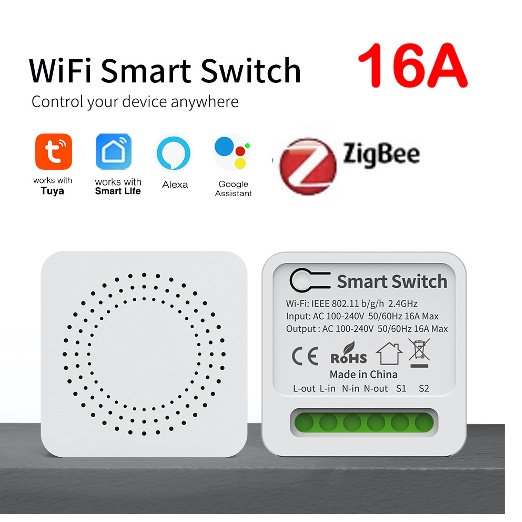Tuya Wi-Fi Inteligente/Zigbee Mini Smart Switch Disjuntor 16A 2-Way ...