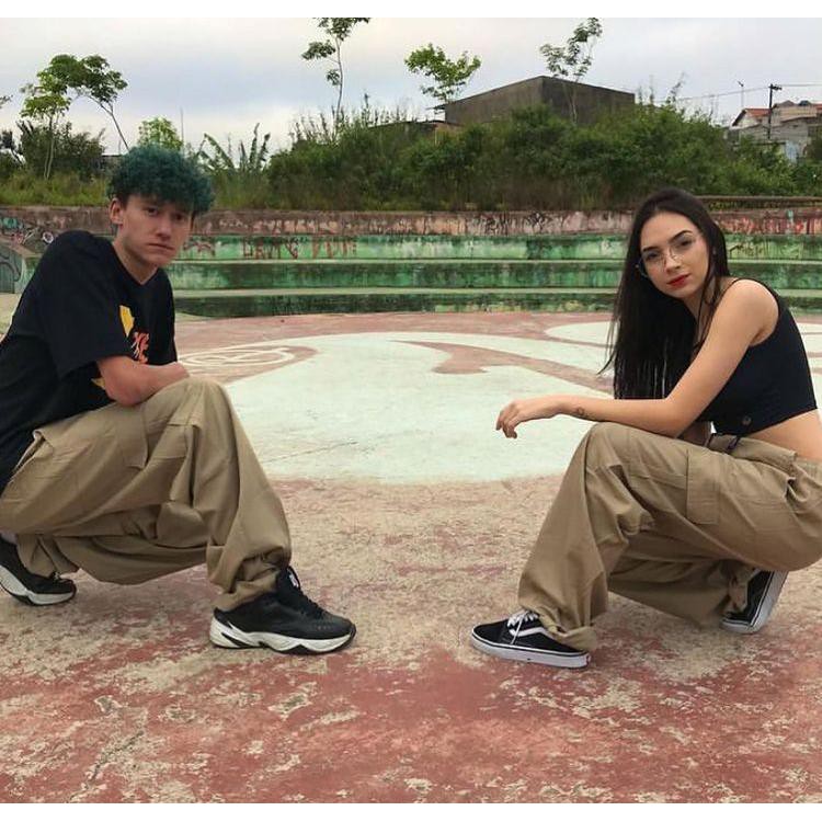 Calça Sarja Cargo Calça Cargo Skatista Drop Calça Larga Unissex