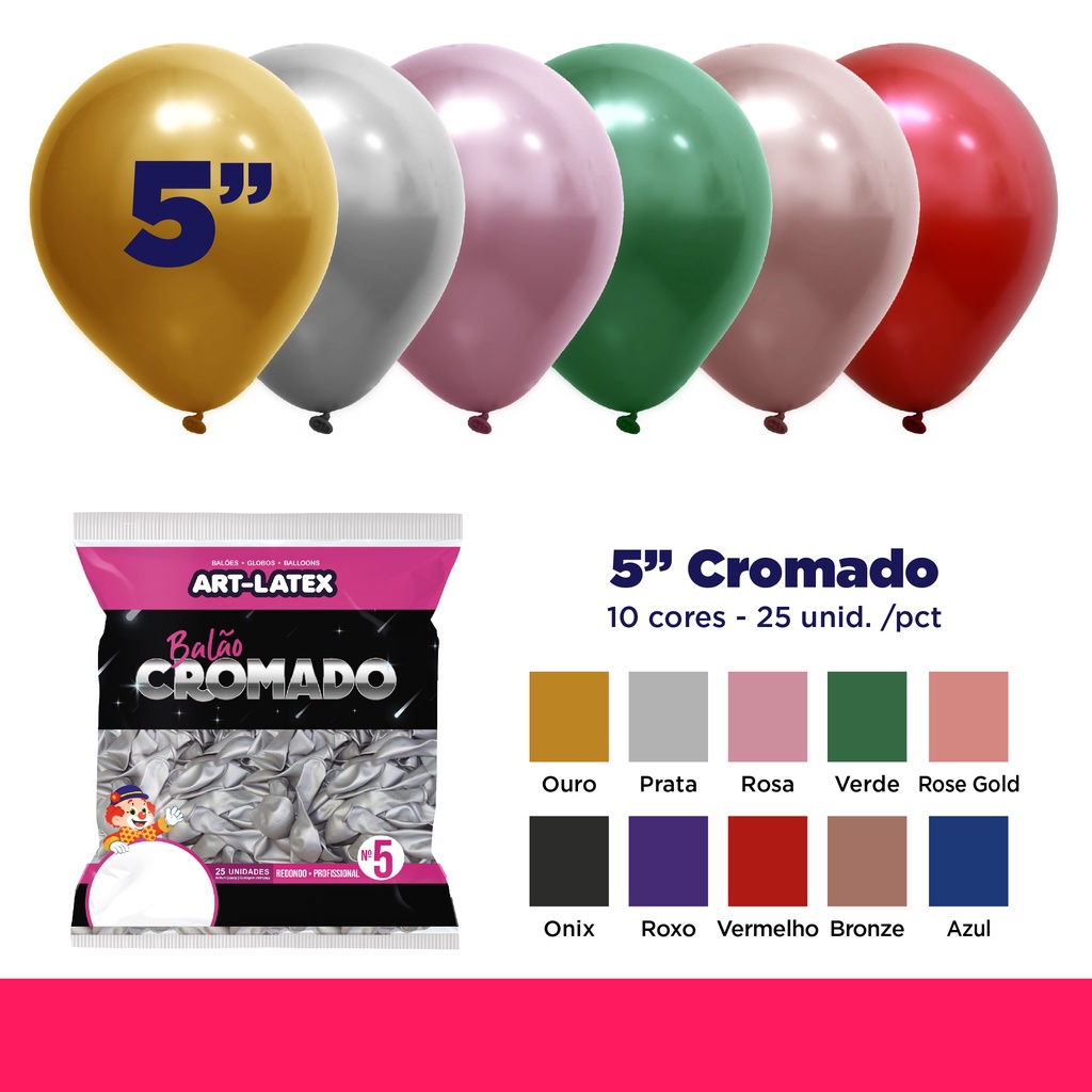 Balão Cromado 5" Diversas Cores – 25 Unidades – Art Latex | Shopee Brasil