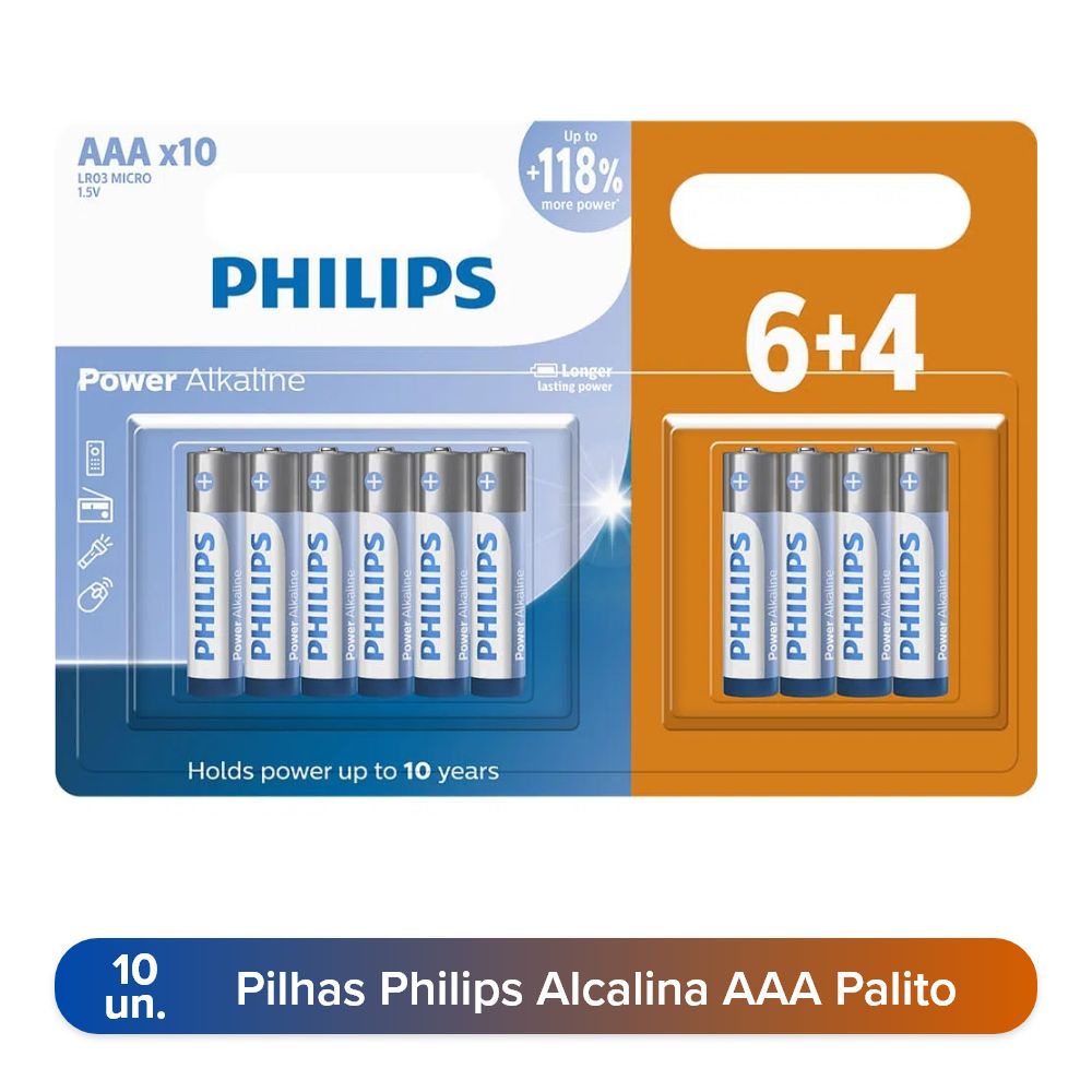 Pilha Alcalina Philips AAA Palito Cartela C/10 Unidades Excelente ...