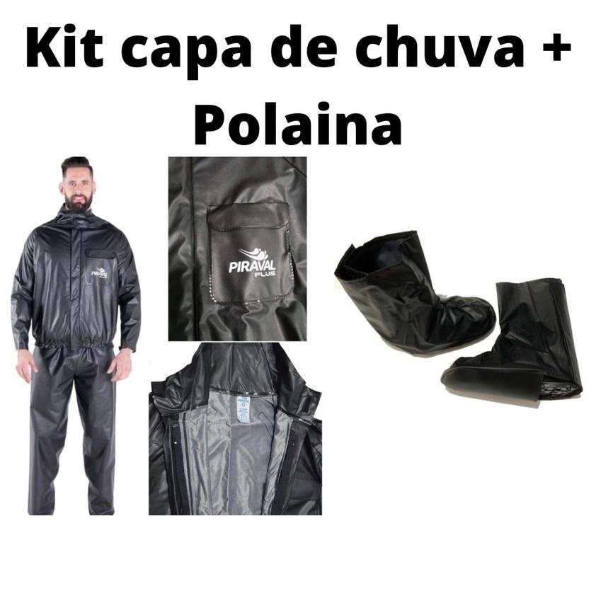 Capa Roupa Chuva Bolso Piraval Pvc Preta + Polaina moto motoqueiro ...