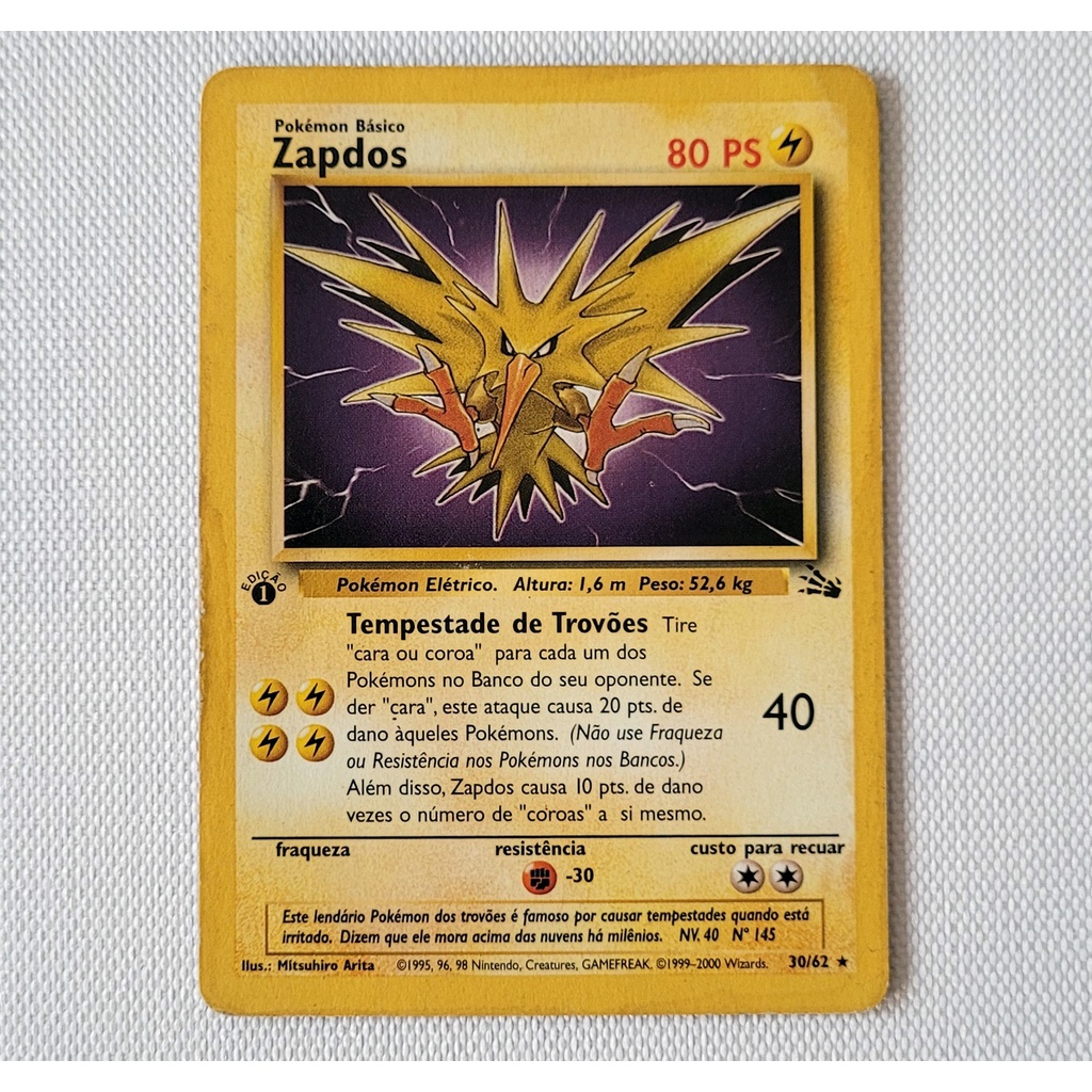 Carta Antiga Pokemon Zapdos 30/62 Rare 1st Edition Fossil Original Card ...