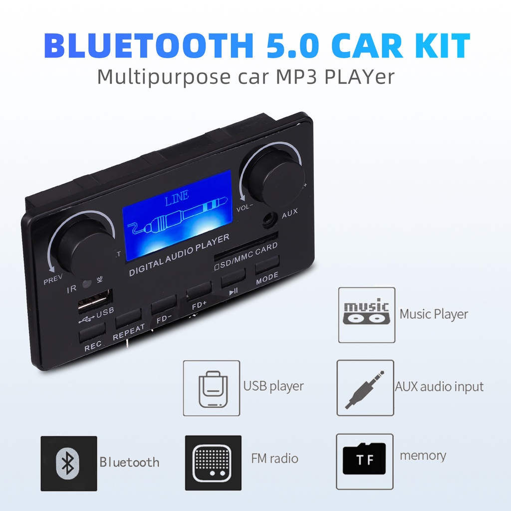 Placa Decodificadora MP3 LCD Com Bluetooth DC 12V Gravação Por Mãos Sem ...