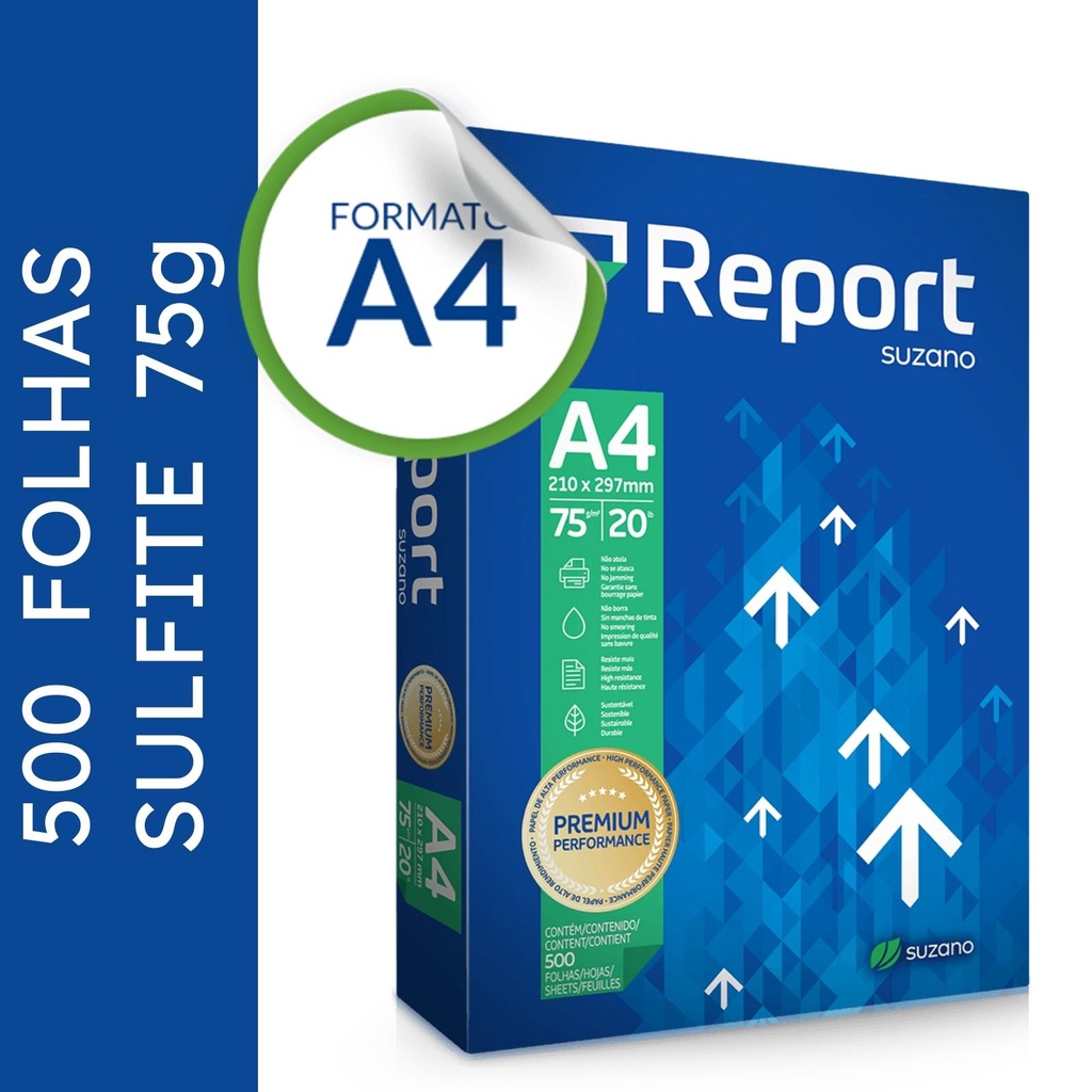Papel A4 500 Folhas Report Premium Papel Sulfite 297x210 mm 75g ...