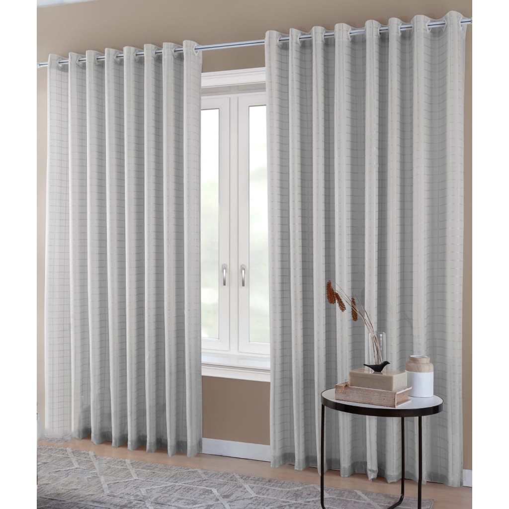 Cortina Blackout Pvc Com Tecido Voil Xadrez 2 80 X 2 50 Faz A Boa 