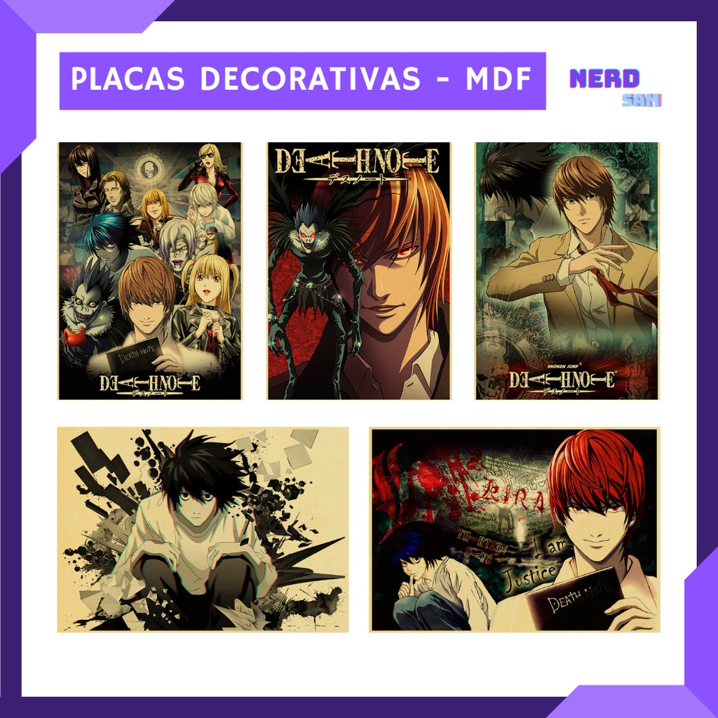 KIt Placas Decorativas Death Note em MDF (5 Unidades) - Quadro Ryuk ...