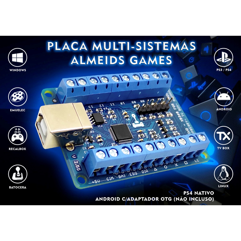 Placa Zero Delay Usb Arcade Joystick Raspberry Pi3 Pc Ps4 - Escorrega o ...