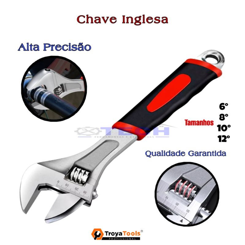 Chave Ajustável Tipo Inglesa tamanhos 6" , 8" , 10" e 12" polegadas 'TROYA' | Shopee Brasil