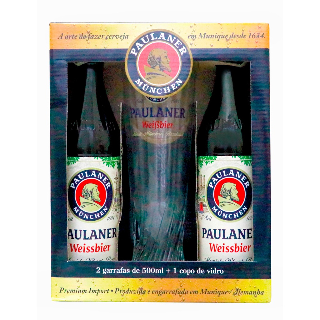 Kit 2 Cervejas Paulaner Munchen Weissbier 500ml + 1 Copo Exclusivo ... Kit 2 Cervejas Paulaner Munchen Weissbier 500ml + 1 Copo Exclusivo ...