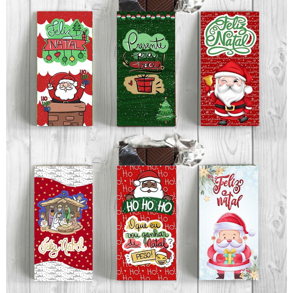 KIT DE 5 CAIXAS DE NATAL PARA BARRA DE CHOCOLATE- FELIZ NATAL-MODELOS ...