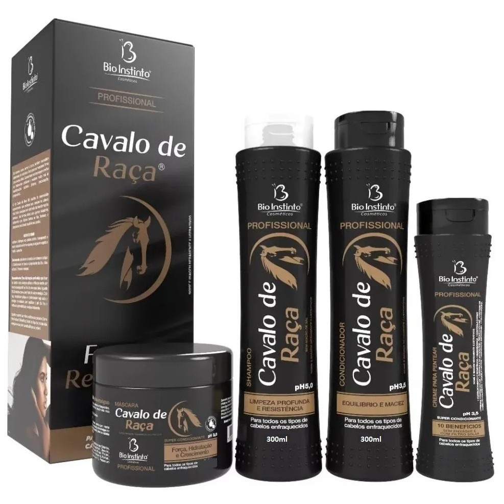 Kit Cavalo de Raça - 4 Itens - Shampoo, Condic., Creme e Máscara - Bio ...