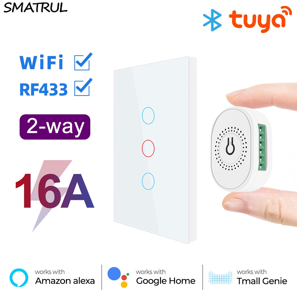 SMATRUL 16A Tuya WiFi RF433 Eua Inteligente Interruptor De Toque Sem Fio De Luz Parede 2-Way ...