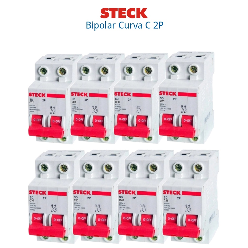 Disjuntor Bipolar Din Steck Curva C 10A 16A 20A 25A 32A 40A 50A 63A 2P 230V | Shopee Brasil