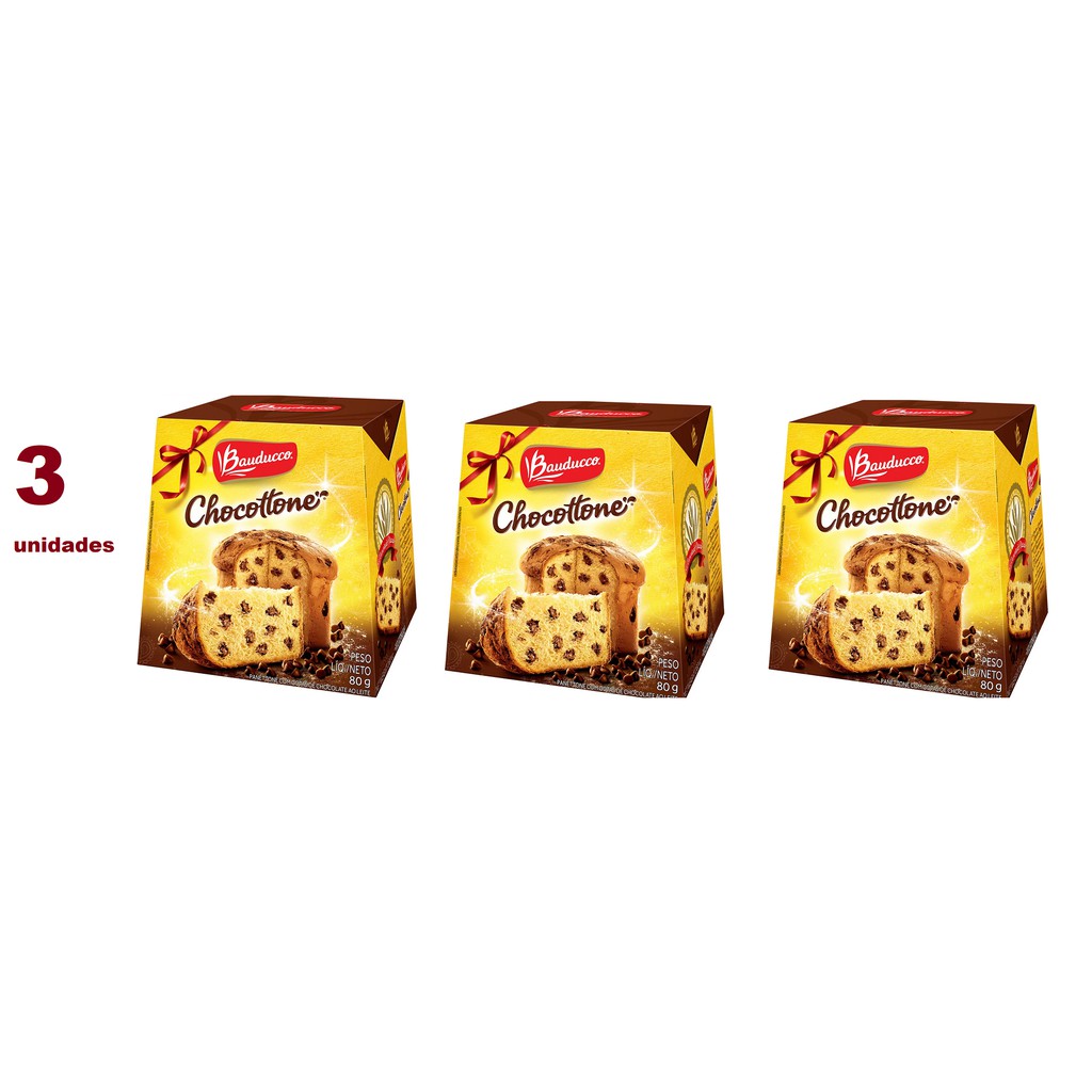 Kit 3 Mini Chocotone Bauducco 80g Gotas Chocolate | Shopee Brasil