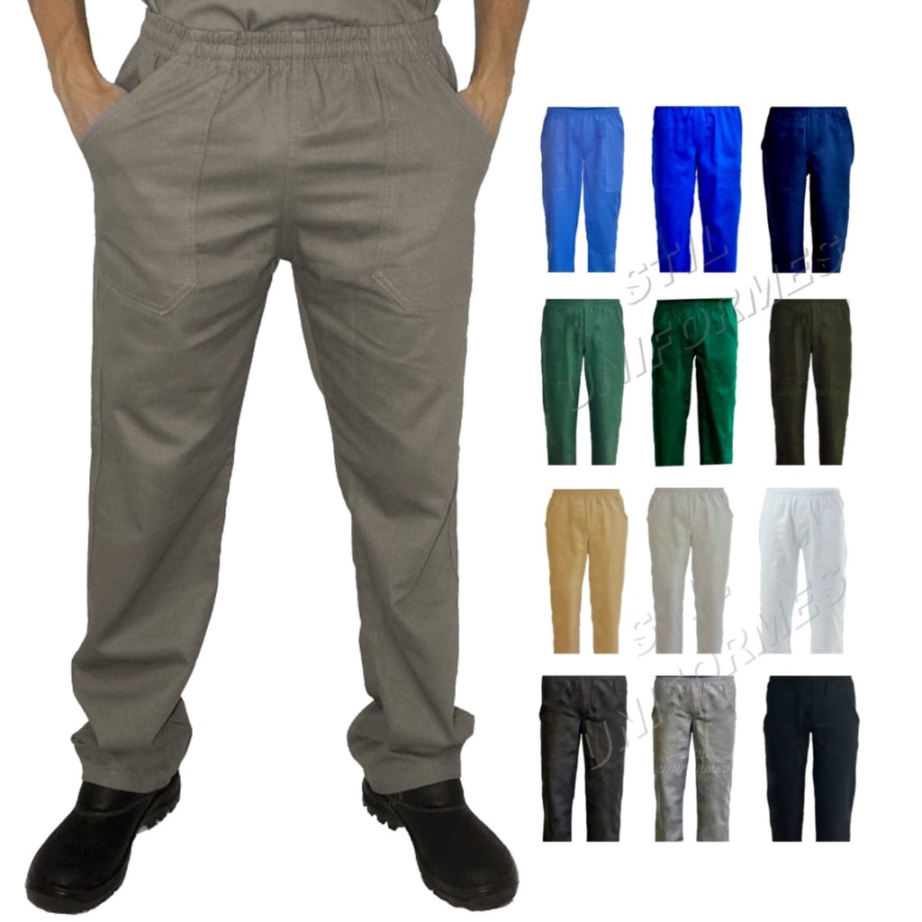 Calça De Brim Com Elástico Na Cintura Bolsos E Cordão Para Ajuste
