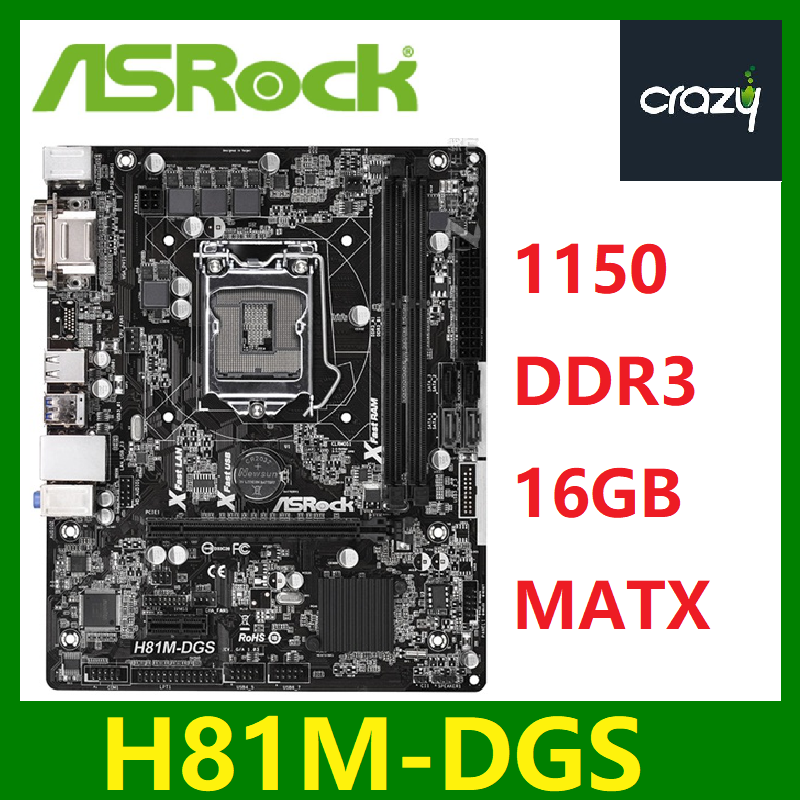 Asrock h81m-dgs motherboard intel h81 socket lga 1150 ddr3 16gb matx ...