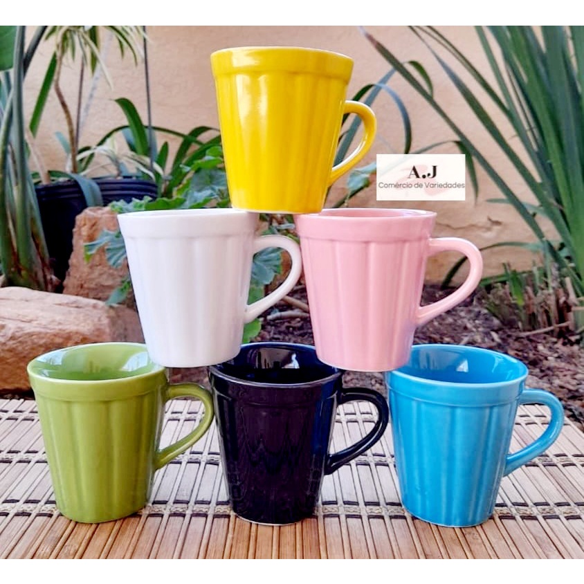 Jogo 6 Xícaras Caneca Café 120ml Porcelana Canelada | Shopee Brasil