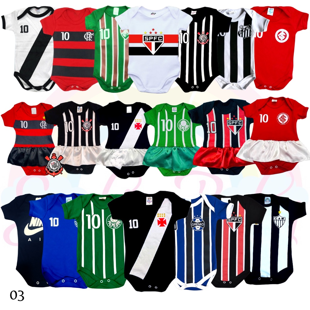 Body bebê Times de futebol - 100% algodão - Escorrega o Preço