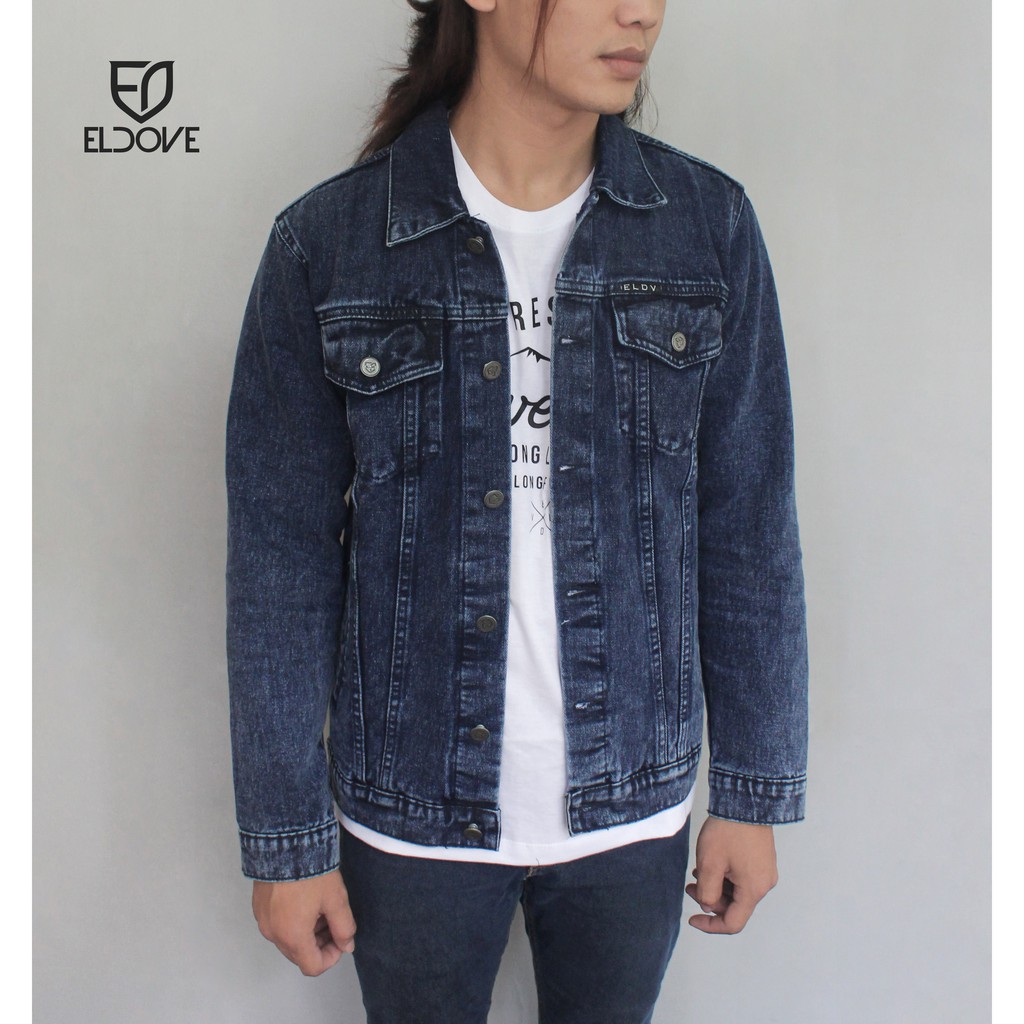 Jaqueta Jeans Eldove Azul Escuro Neve 5018 | Eldove Denim Jacket Dark Blue Snow 5018 | Shopee Brasil