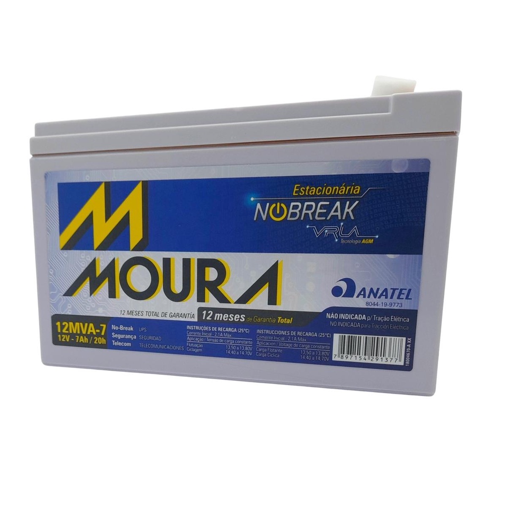 Bateria Moura 12MVA-7 12V 7Ah p/ alarme cerca eletrica e no-break ...