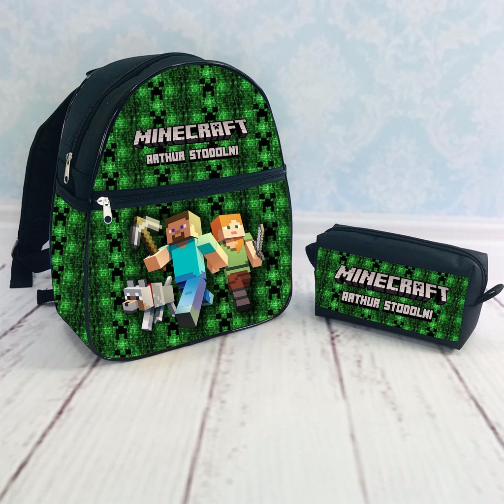 Kit Mochila e Estojo Minecraft personalizada com o nome | Shopee Brasil