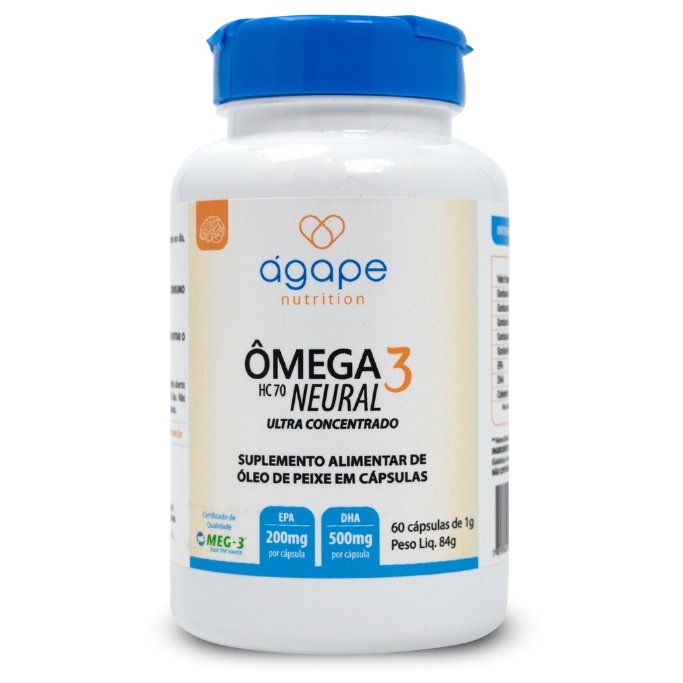 Ômega 3 Neural HC 70 - Ágape Nutrition - 60 cápsulas de 1G - Óleo de ...