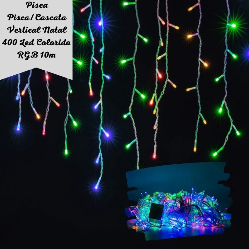 Pisca Pisca/Cascata Vertical Natal 400 Led Colorido RGB 10m 220V ...