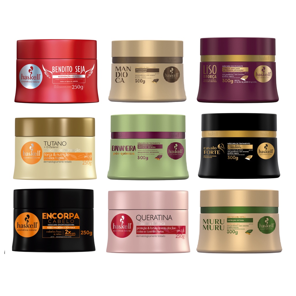 Kit Cronograma Capilar Haskell 250g - Escolha 3 Máscaras | Shopee Brasil