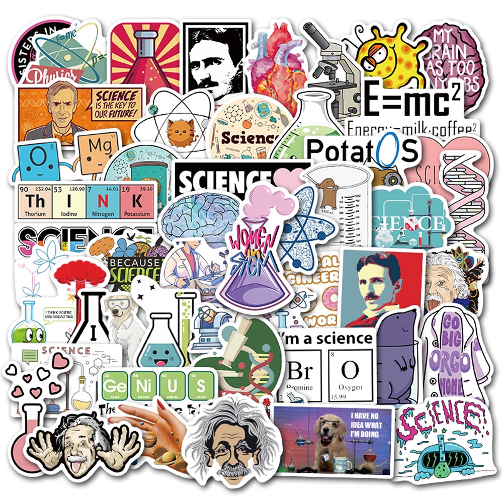 50pcs/pack Science Lab Physics Chemical Stickers Cartoon Einstein ...