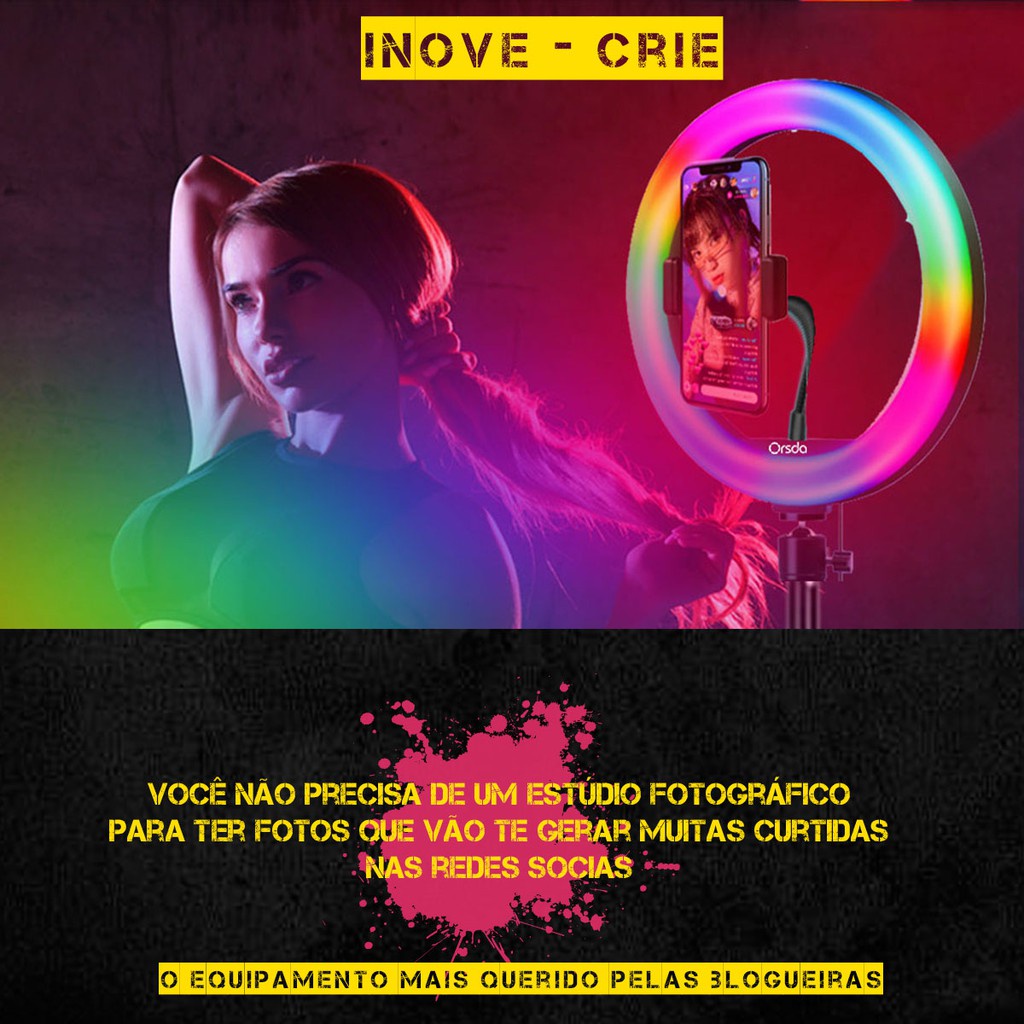 Ring Light Colorido 12 Polegadas 30cm Com Tripe 2,10mt - Kit YouTuber RGB - Envio Imediato Canal ...