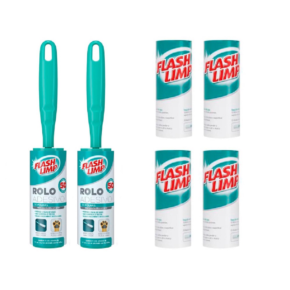Kit 2 Tira Pelo Roupa Rolo Adesivo Rolinho + 4 Refil Flash Limp ...