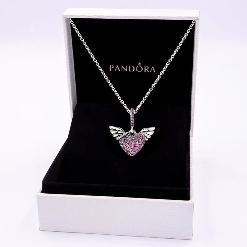 Colar De Asas De Anjo Pandora 925 Prata Micro-Set Vermelho Cubic ...