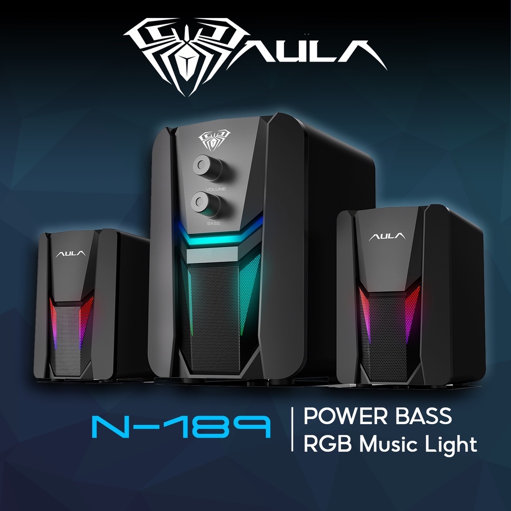 Caixa de Som AULA N-189 Gaming Speaker 2.1 with Subwoofer Power Bass RGB Lighting Effect ...