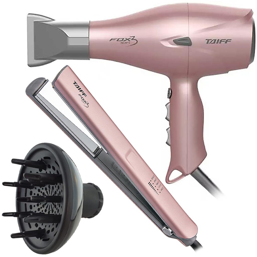 Secador + Prancha Fox Ion 3 Rose + Difusor Taiff 110v | Shopee Brasil