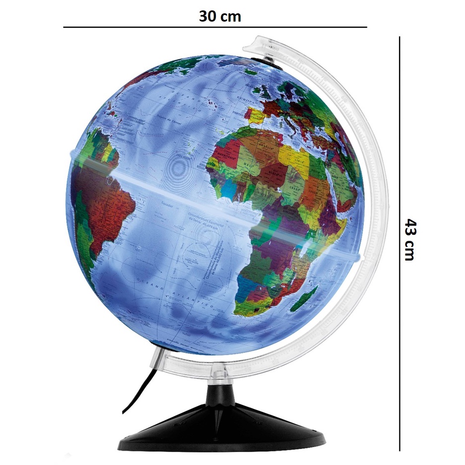 Globo Terrestre Físico/Político c/ Luz Led - 30cm Diâmetro e 43cm ...